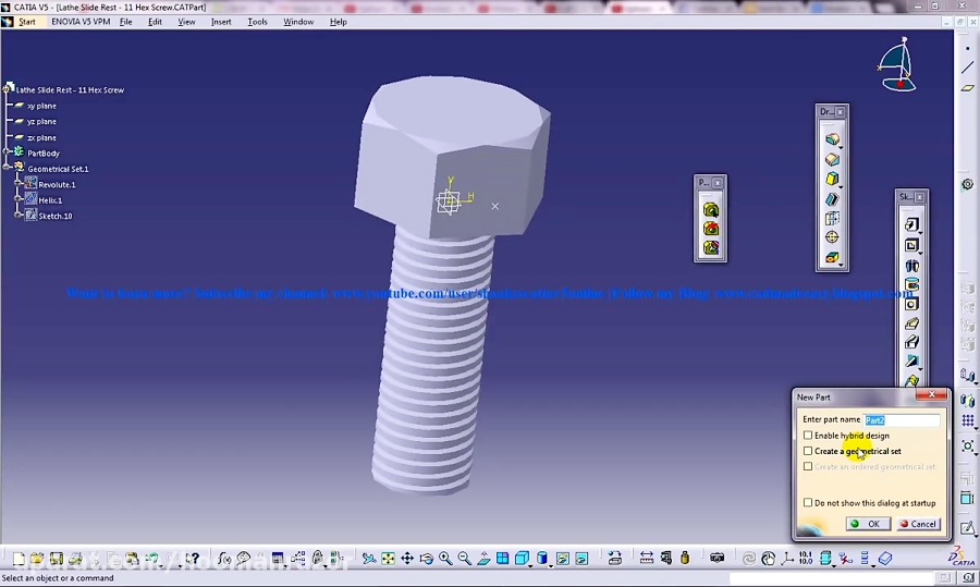 Catia V5 Powerful Tricks Collection #116|How to Create Threaded Hex Screw(For Beginners)