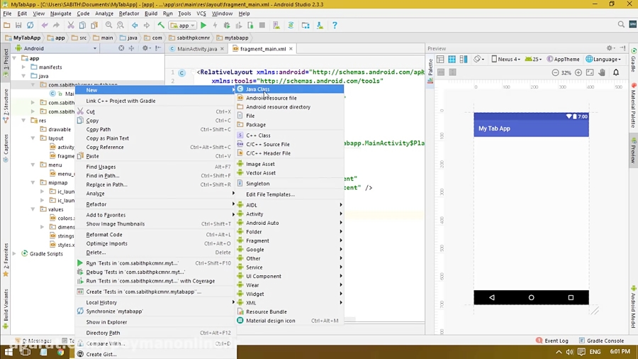 Android Application Development Tutorial for Beginners - #43 | 2017 | Tab Activity with Fragment #2