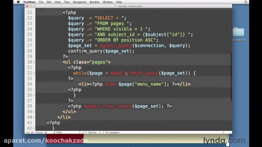 PHP and MySQL tutorial: Adding pages to the navigation subjects | lynda.com