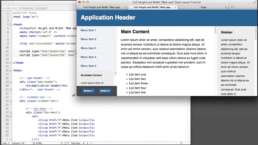 Full Height and Width "Web App" Style Layout Tutorial