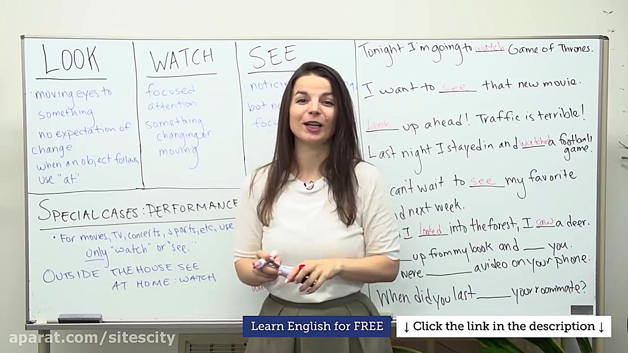 Difference between LOOK, WATCH SEE - Learn English Grammar