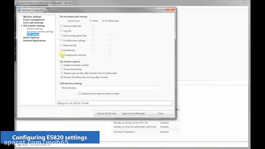 ES820 Drive Recorder: performant recording job change via USB stick