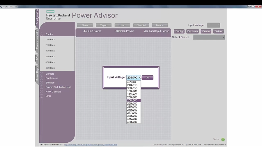 Use HPE Power Advisor to calculate power usage of major components ...