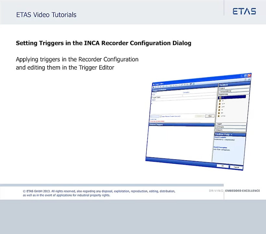 ETAS INCA V7 Recorder Manager: Creating and Editing Recorder Trigger
