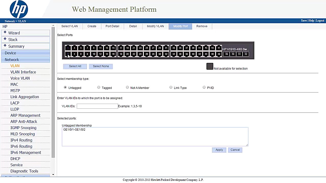 HP Switch - Trunk Configuration (JE009A)