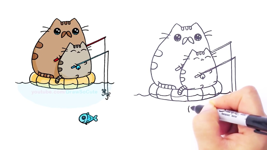 How to Draw Pusheen Cat step by step Cute - Father's Day - Cute Fish Too