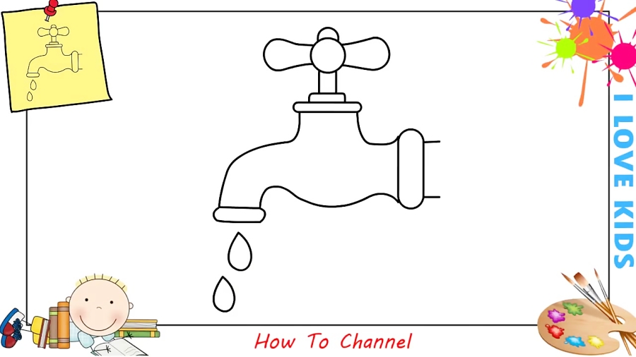 How to draw a tap water EASY step by step for kids, beginners, children 3