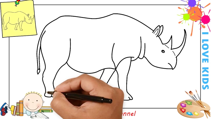 How to draw a rhinoceros EASY step by step for kids, beginners, children 1