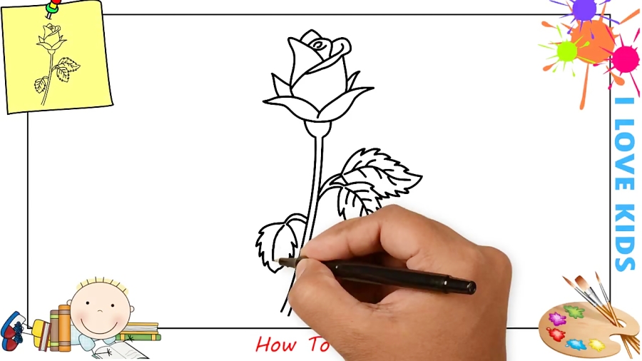 How to draw a rose EASY step by step for kids, beginners, children 4