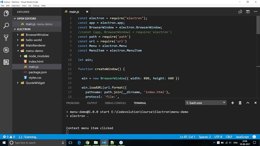Electron js Tutorial - 9 - Accelerators and Global Shortcuts