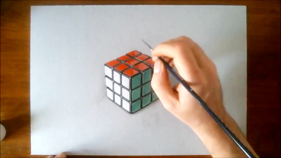 Drawing and coloring Rubiks Cube 3d illusion