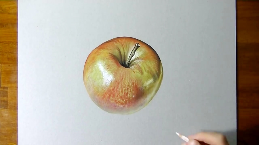 Drawing time lapse: shiny apple - hyperrealistic art