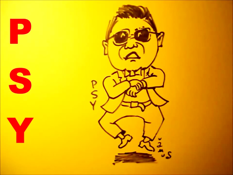 Gangnam STYLE, Funny PSY cartoon, Drawing Caricature