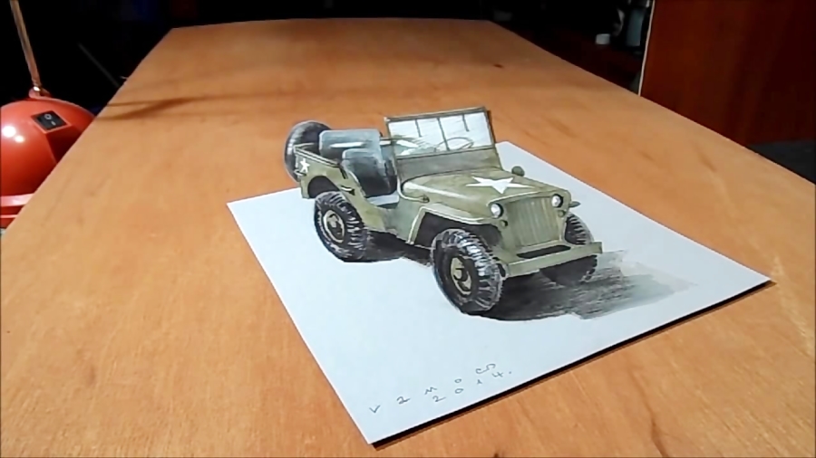 Art Drawing 3D Jeep - How to Draw a 3D Willys MB Jeep