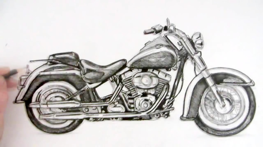 How to Draw a Harley-Davidson Motorcycle: Time Lapse