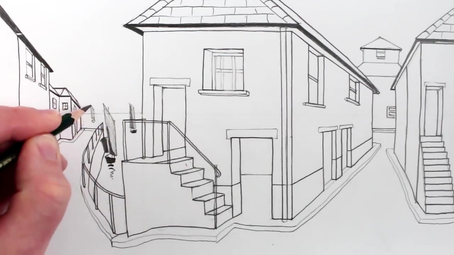 How to Draw a House in 1-Point Perspective: Step by Step