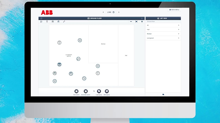 How do you enter settings for scenes within ABB free@home