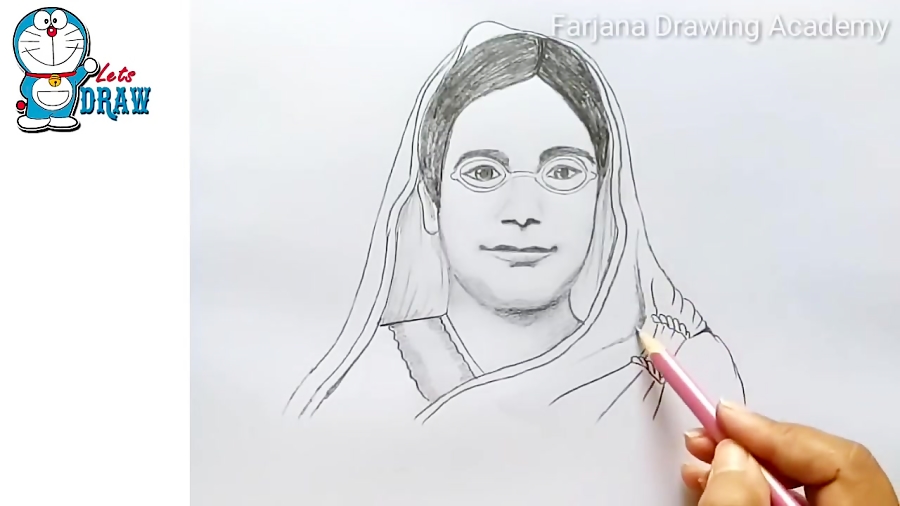 How to draw Begum Rokeya step by step