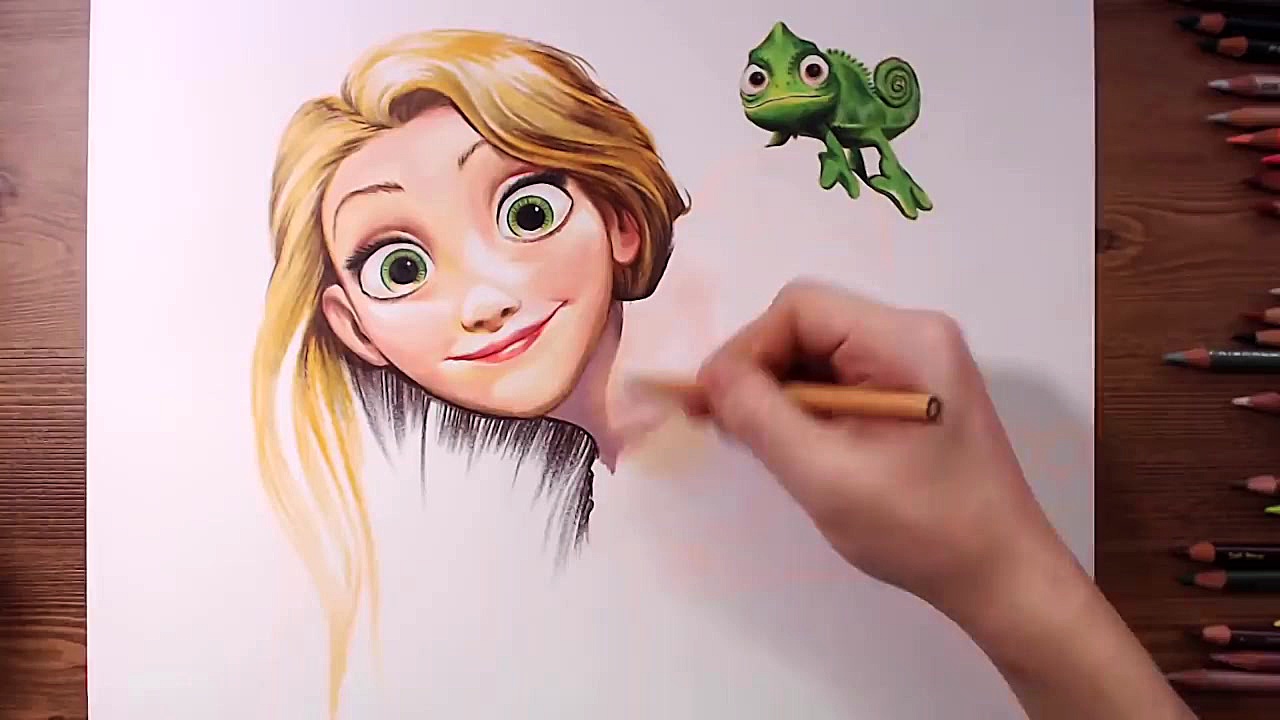 Rapunzel and Pascal (Tangled) - Colored pencil drawing | drawholic