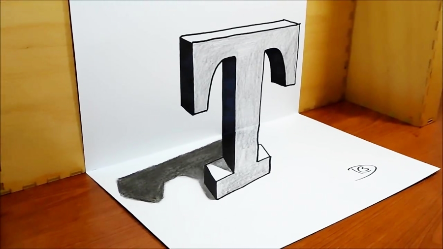 3D Trick Art on Paper, Letter T with Graphite Pencil