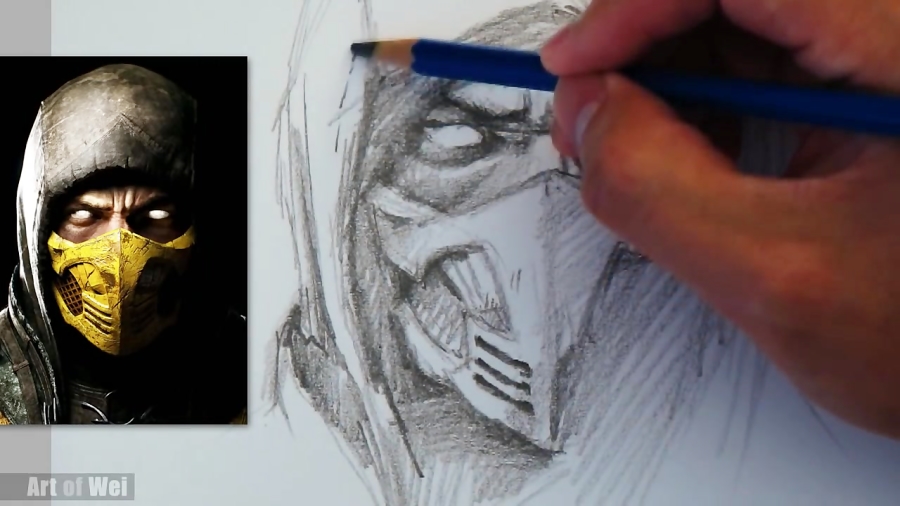 How to Draw Scorpion from Mortal Kombat with Pencil