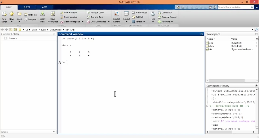 How can I reshape an array in Matlab