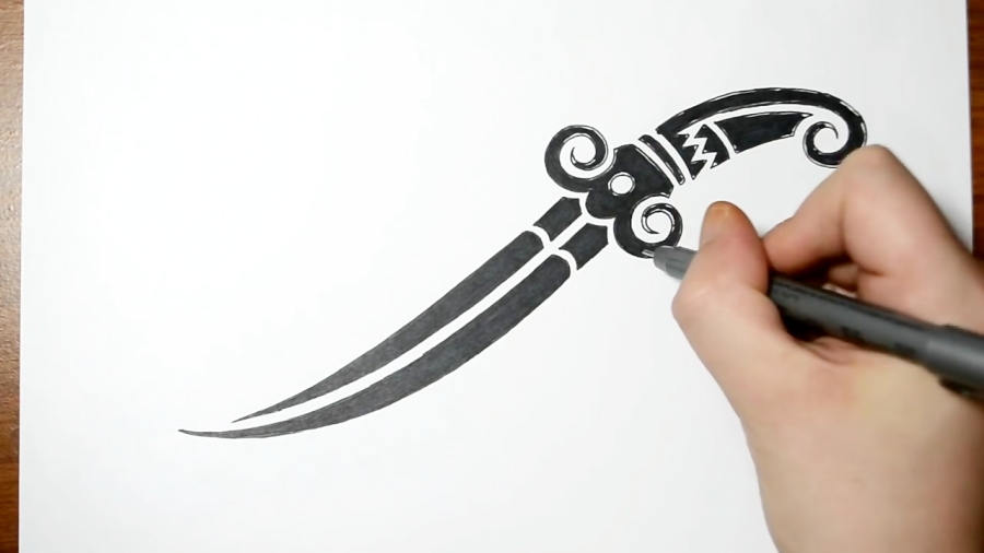 Drawing a Tribal Dagger Knife Tattoo Design - Speeded Up Version