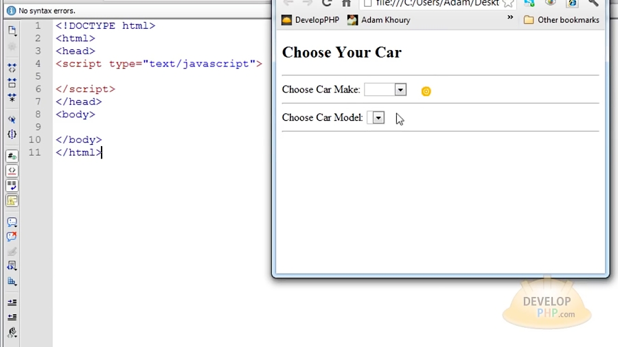 Javascript Form Select Change Options Tutorial Dynamic List Elements HTML5