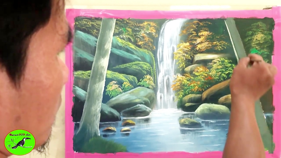 How to Draw A Waterfall Stream Scenery for Beginners (Part II, The End)