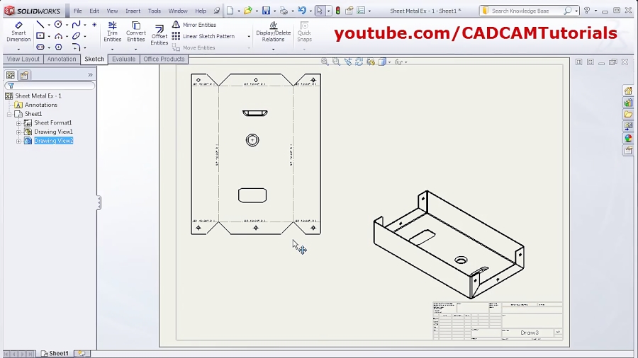 SolidWorks Sheet Metal Drawing Tutorial | Bend Line, Flat Pattern, Unfolded