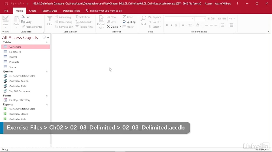 دانلود آموزش ﻿Access 2016 - کار با فایلهای CSV و محدود شده...