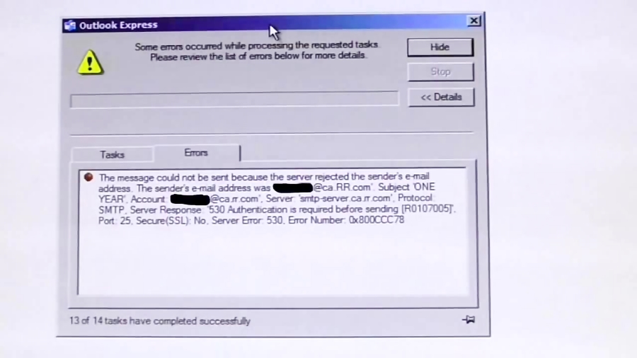Outlook Express cannot send e-mail Error: 530 503 Authentication Required