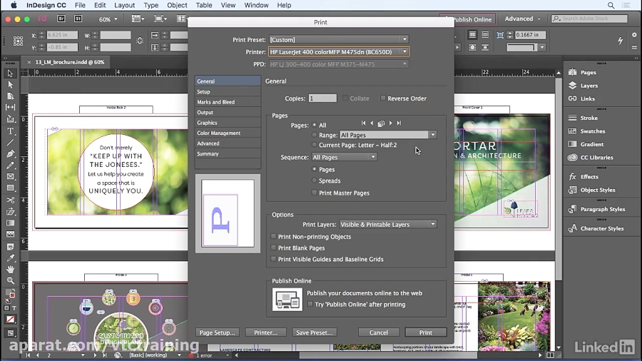 آموزش ﻿InDesign - با استفاده از کادر محاوره ای چاپ...