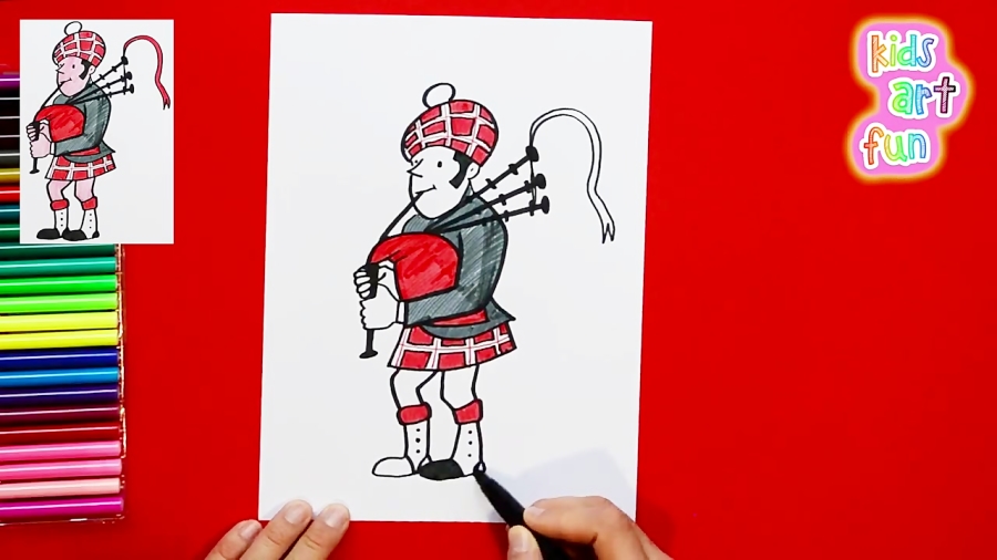 How to draw and color a Bagpiper