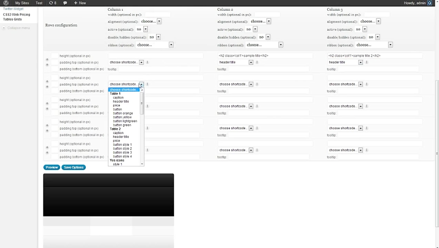 CSS3 Responsive Web Pricing Tables Grids For WordPress: Admin panel