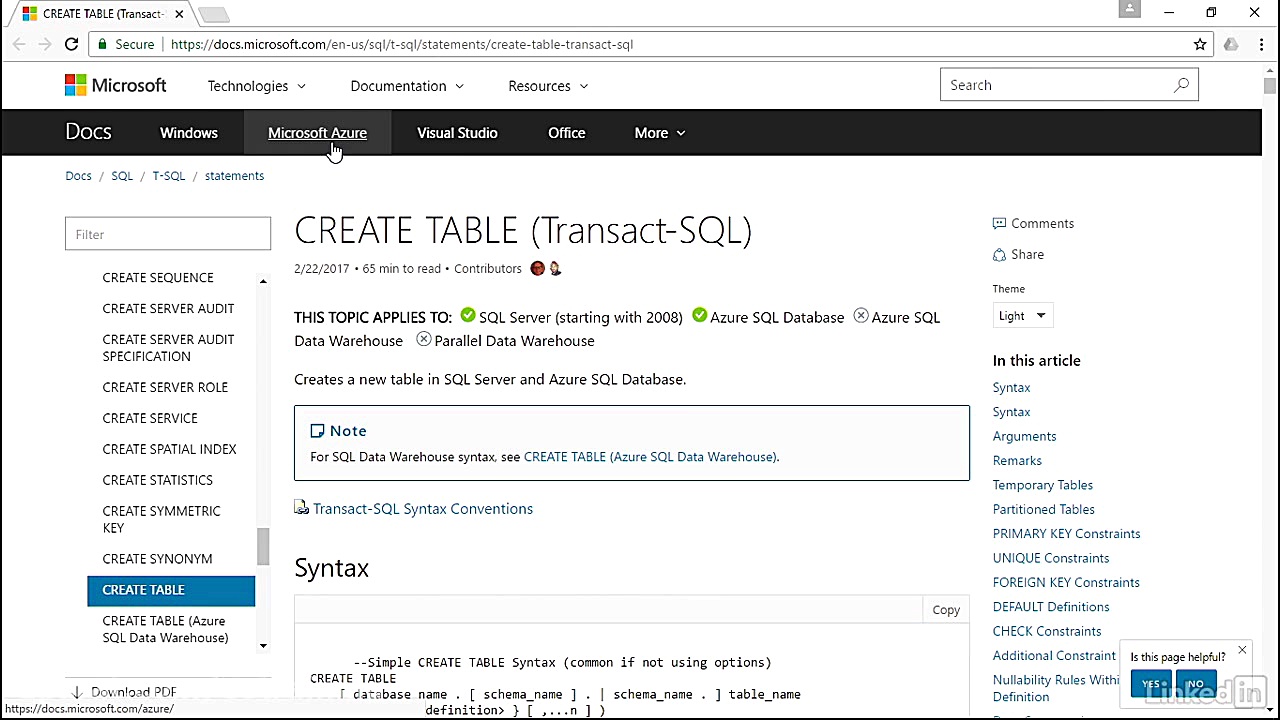 دانلود آموزش ﻿Azure SQL - CREATE TABLE