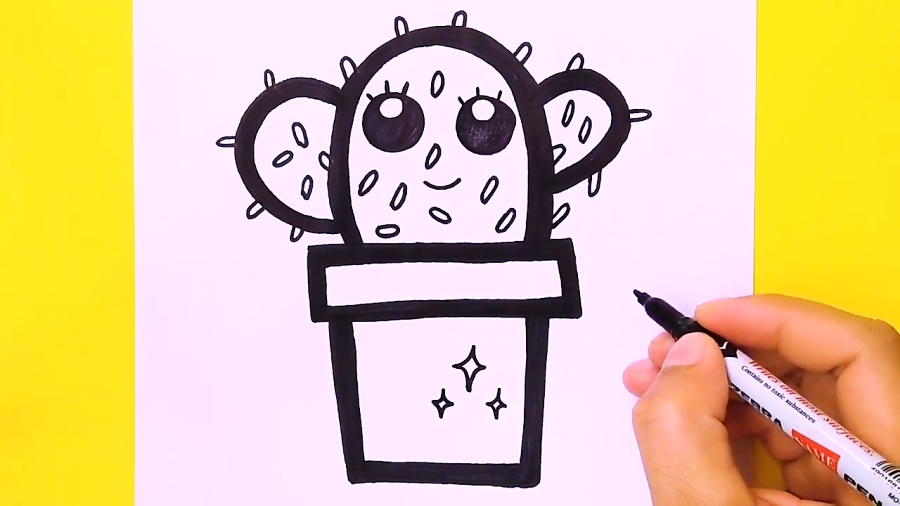 How to draw a cute Cactus, Draw Cute things for kids