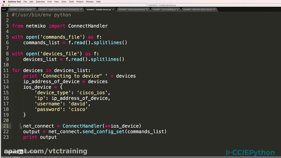 دانلود کورس ﻿CCIE Python - اسکریپت 3: پیکربندی چندین دستگاه...