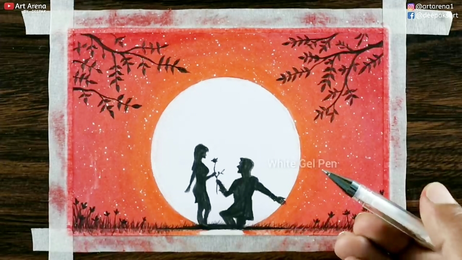 Romantic Couple Scenery Drawing with Oil Pastels - step by step