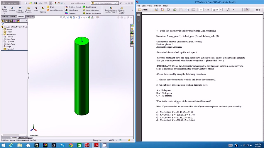 EGN 3433C: SolidWorks CSWA Tutorial - Assembly Modeling I