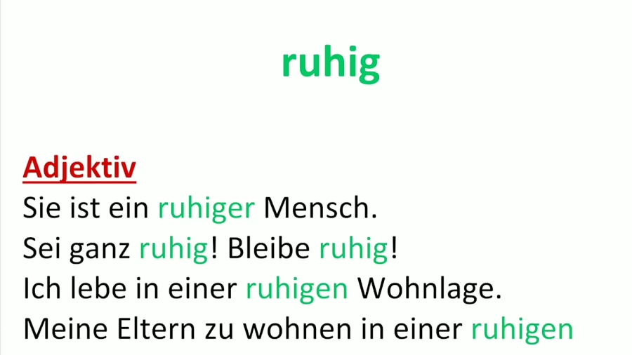 آموزش زبان آلمانی ruhig Adjektiv Partikel - Wortschatz Vokabeln Deutsch
