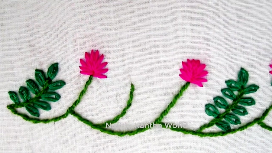 Hand Embroidery; Border line design; Lazy daisy/Flower stitch