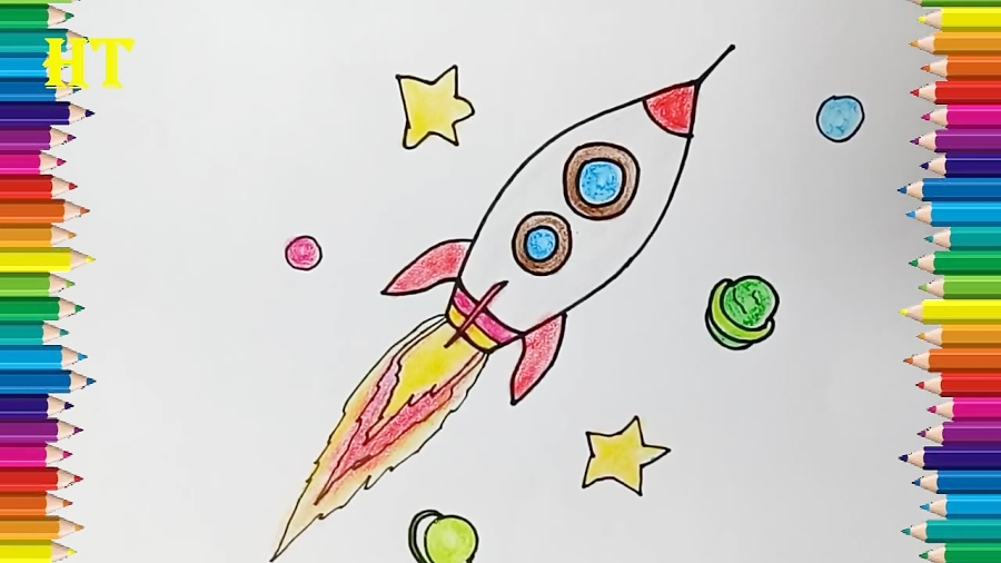 How to draw a Rocket ship step by step - Cartoon Rocket ship drawing