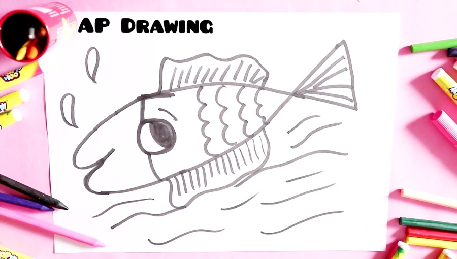 How To Draw fish from Number 5 easily - step by step easy drawing