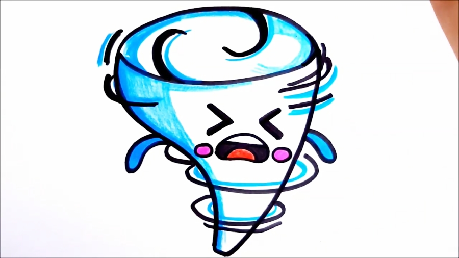 DRAWING AND COLORING A CUTE HURRICANE STEP BY STEP
