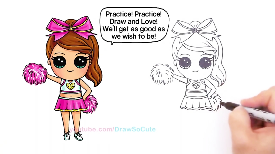 How to Draw Chibi Cheerleader step by step Cute Girl
