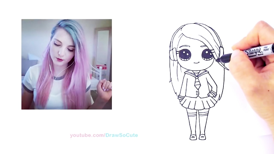 How to Draw LDShadowLady Chibi step by step - Youtube Gamer Minecraft