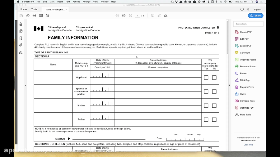 imm5707 - Family Information Form
