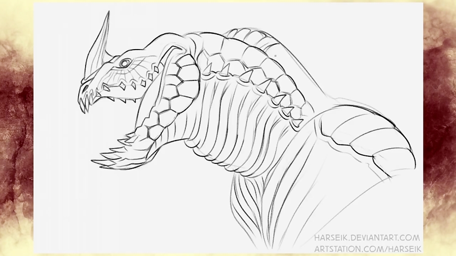 آموزش نقاشی و جلوه های ویژه _How to Draw a Reptilian Monster | DH #inktober