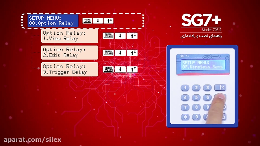 راهنمای نصب دزدگیر سیمکارتی سایلکس (Silex)مدل SG7 - منو هشتم Option Relay